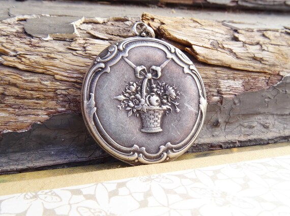 antique french silver plated art nouveau locket, mour… - Gem