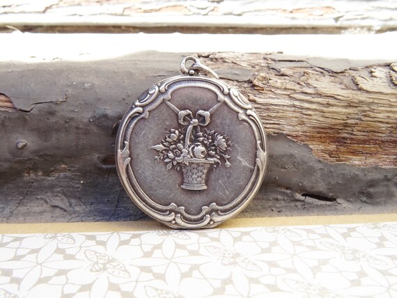 antique french silver plated art nouveau locket, mour… - Gem