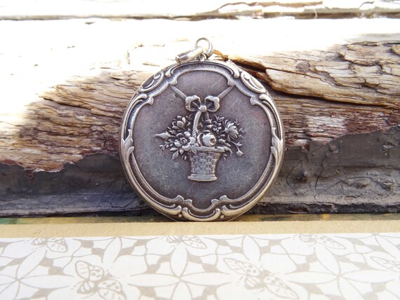 antique french silver plated art nouveau locket, mour… - Gem