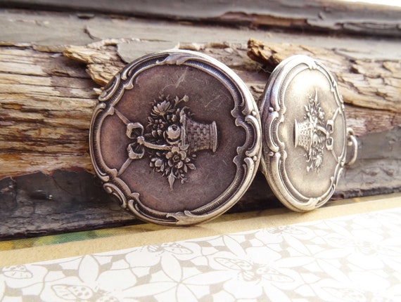 antique french silver plated art nouveau locket, mour… - Gem