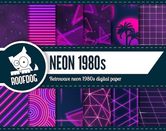 Neon digital paper | Retowave digital paper | 1980s neon pattern | pink ...