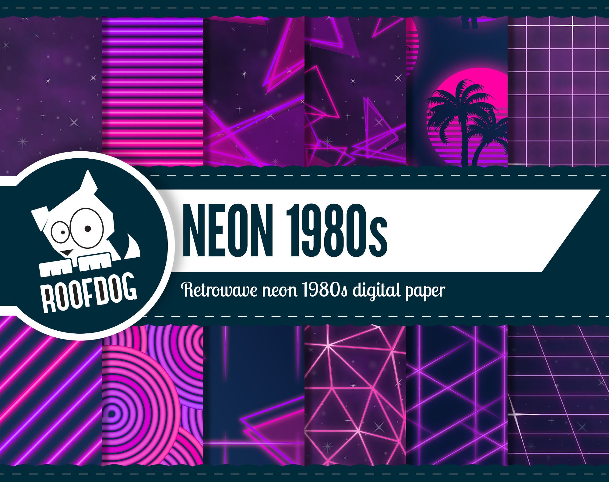 Neon digital paper Retowave digital paper 1980s neon | Etsy