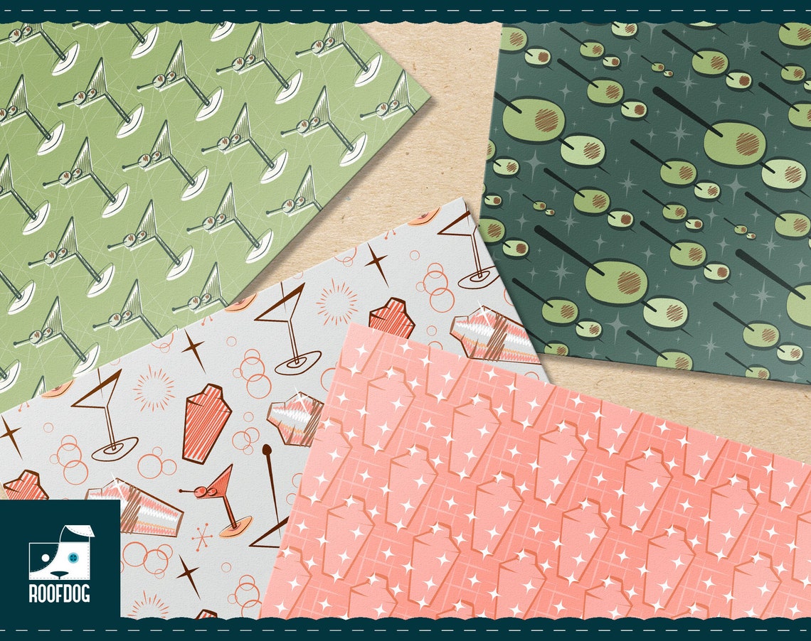 Atomic Cocktail Mixer Digital Paper | Mid Century Modern Atomic Pattern ...