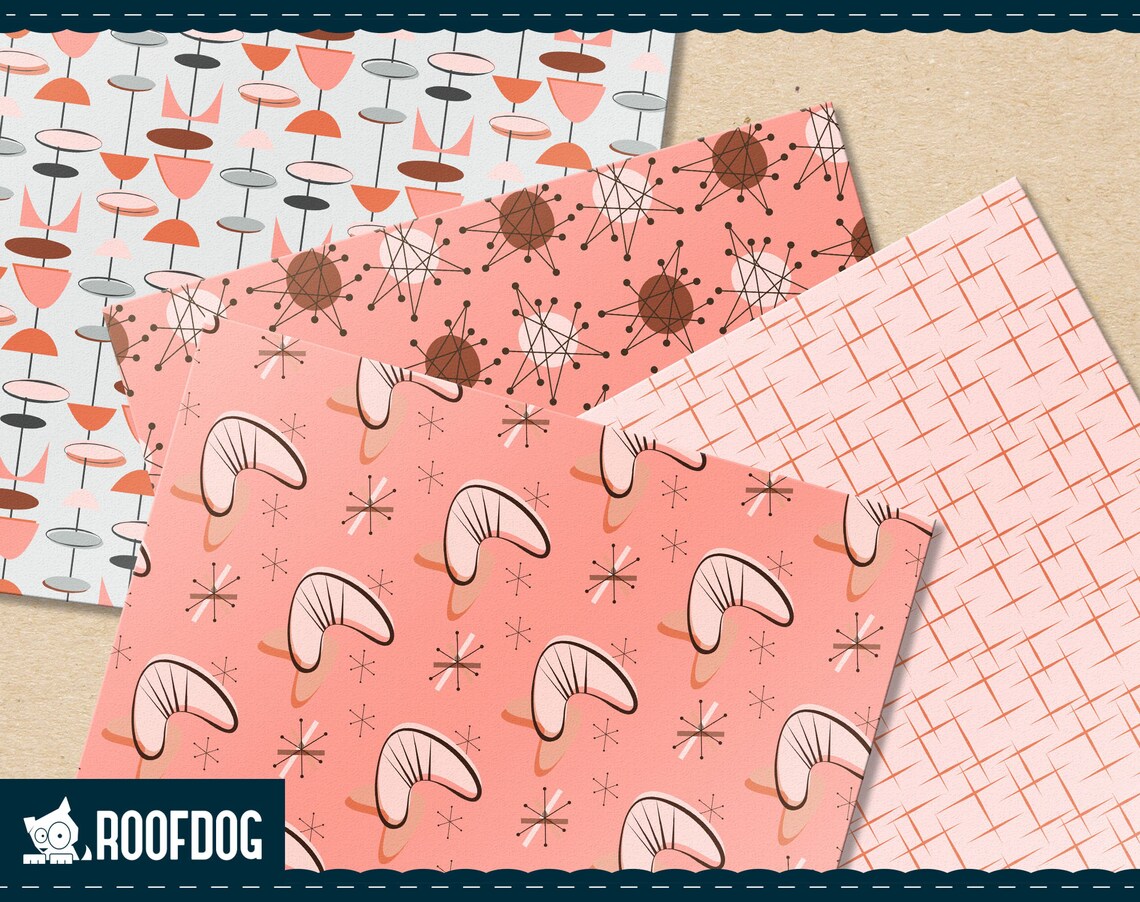 1950s Retro Wallpaper Mid Century Atomic Pink and Gray - Etsy