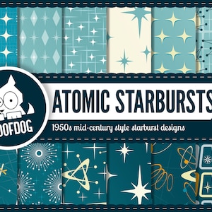 Atomic Starbursts Digital Paper | 1950s Atomic Pattern | Mid Century ...