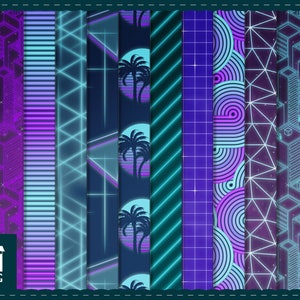 Retrowave Digital Paper | Blue and Purple Neon Digital Paper | 1980s ...