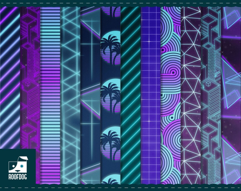 Retrowave Digital Paper | Blue and Purple Neon Digital Paper | 1980s ...