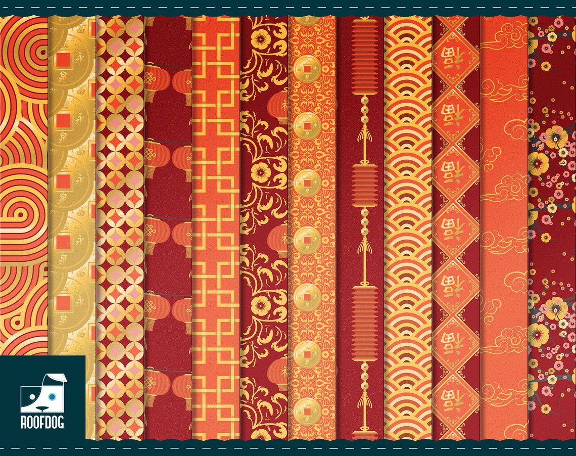 Lunar New Year Digital Paper Chinese New Year China Red - Etsy