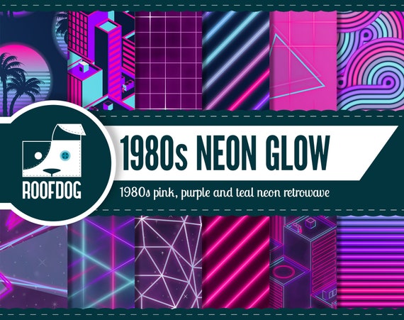 Eighties digital paper | Blue and purple neon digital paper | 1980s ...