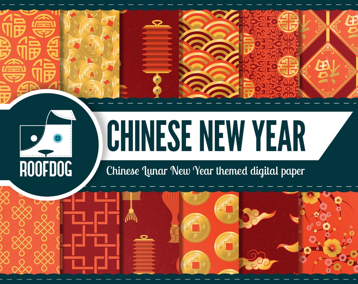 Chinese New Year Digital Paper Chinese Lunar New Year | Etsy