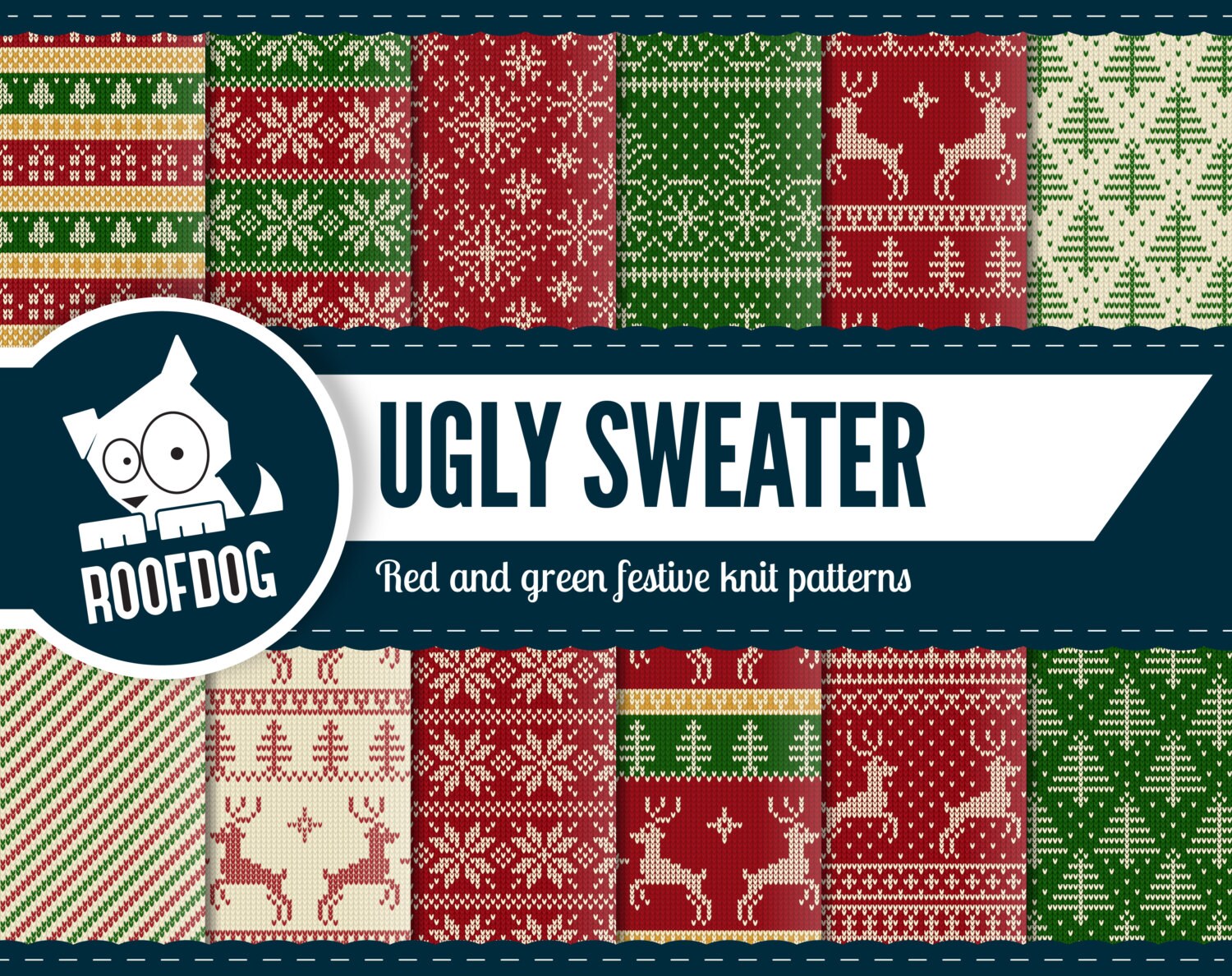 Ugly Sweater Christmas Digital Paper | Christmas Sweater Pattern | Red ...
