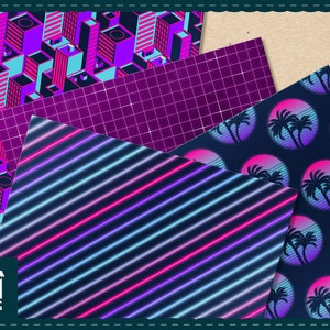 Eighties Digital Paper | Blue and Purple Neon Digital Paper | 1980s ...