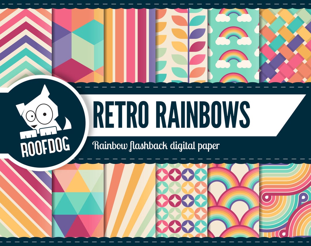Vintage Rainbow Digital Paper | Retro Rainbow | 1960s Rainbow | 1970s ...