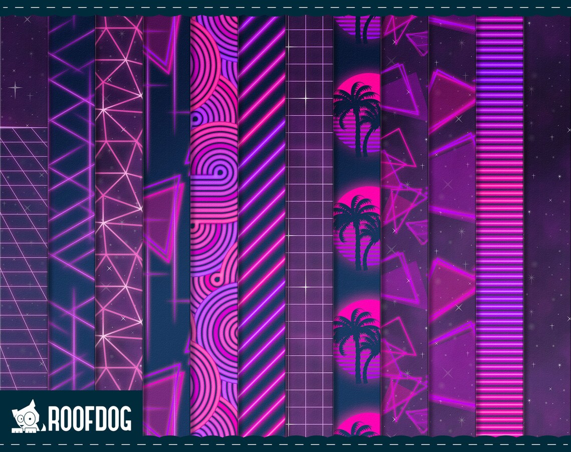 Neon Digital Paper Retowave Digital Paper 1980s Neon | Etsy