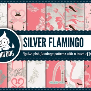 Flamingo Digital Paper Silver Foil Flamingos Digital Paper Pack Instant ...
