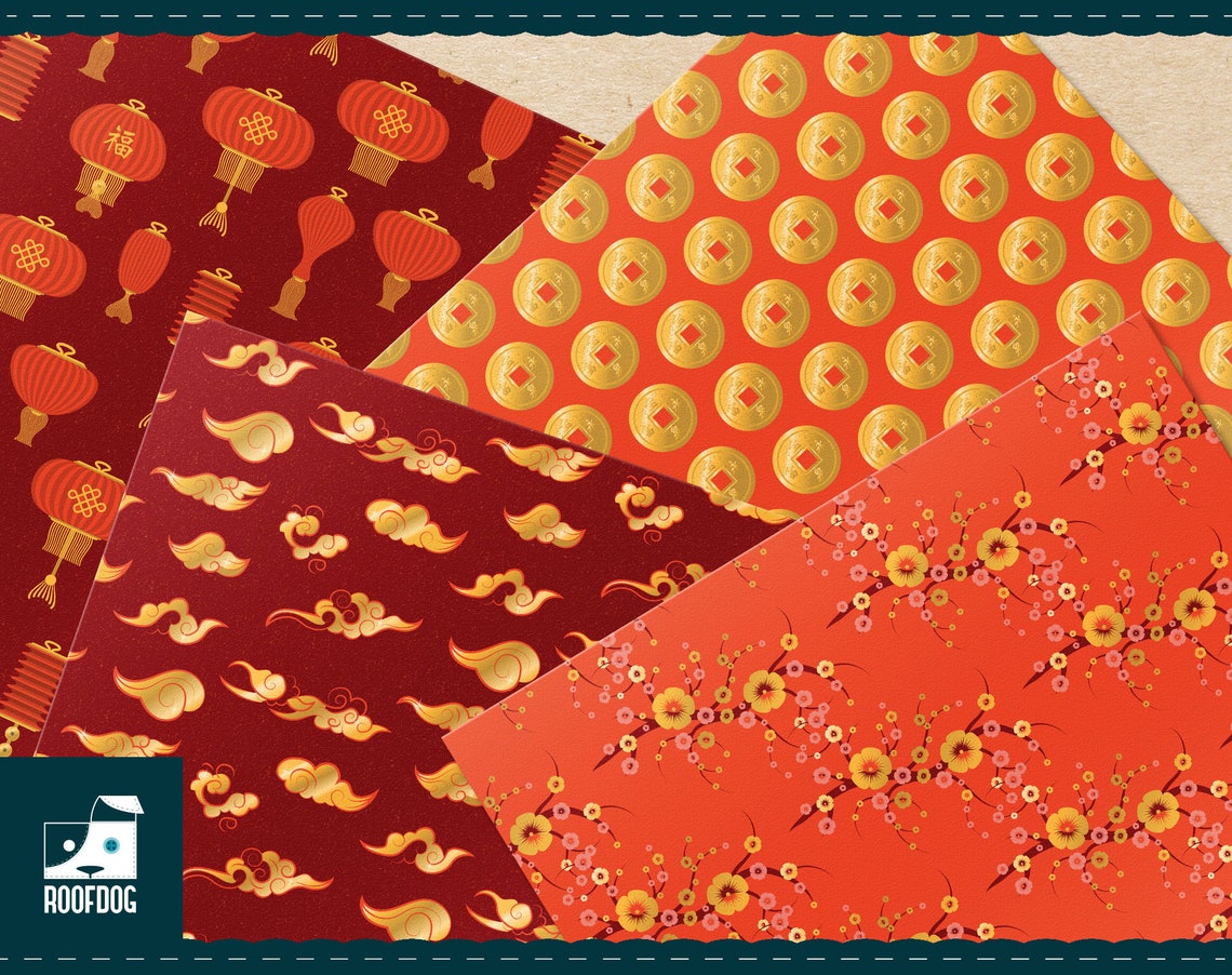 Chinese New Year Digital Paper Chinese Lunar New Year | Etsy