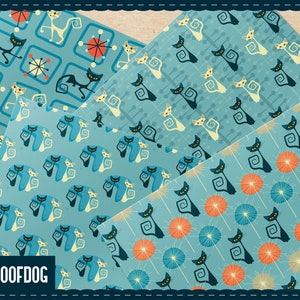 Atomic Digital Paper | 1950s Atomic Cat Pattern | Digital Paper Pack ...