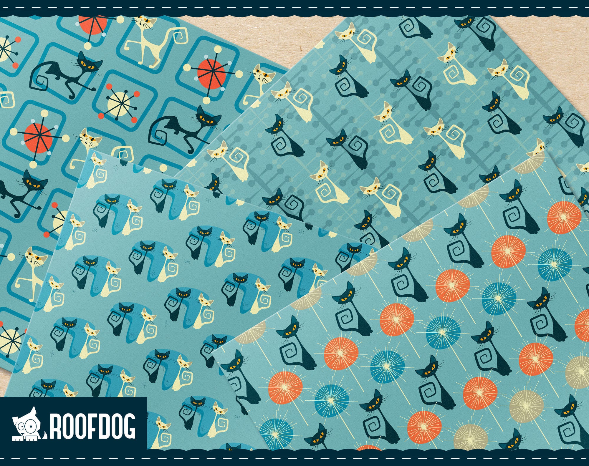 Atomic Digital Paper | 1950s Atomic Cat Pattern | Digital Paper Pack ...