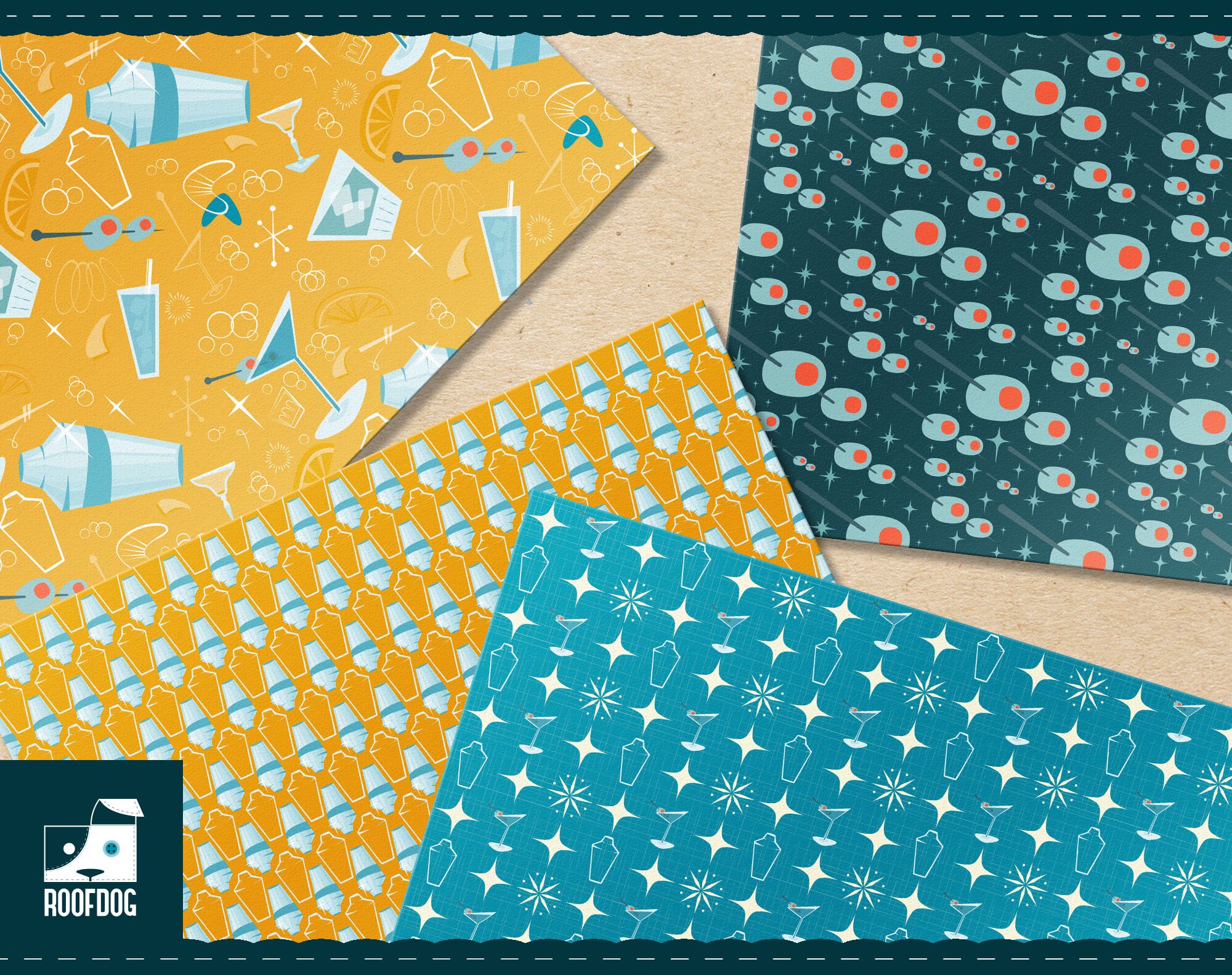 1950s Cocktail Digital Paper Mid Century Modern Atomic - Etsy