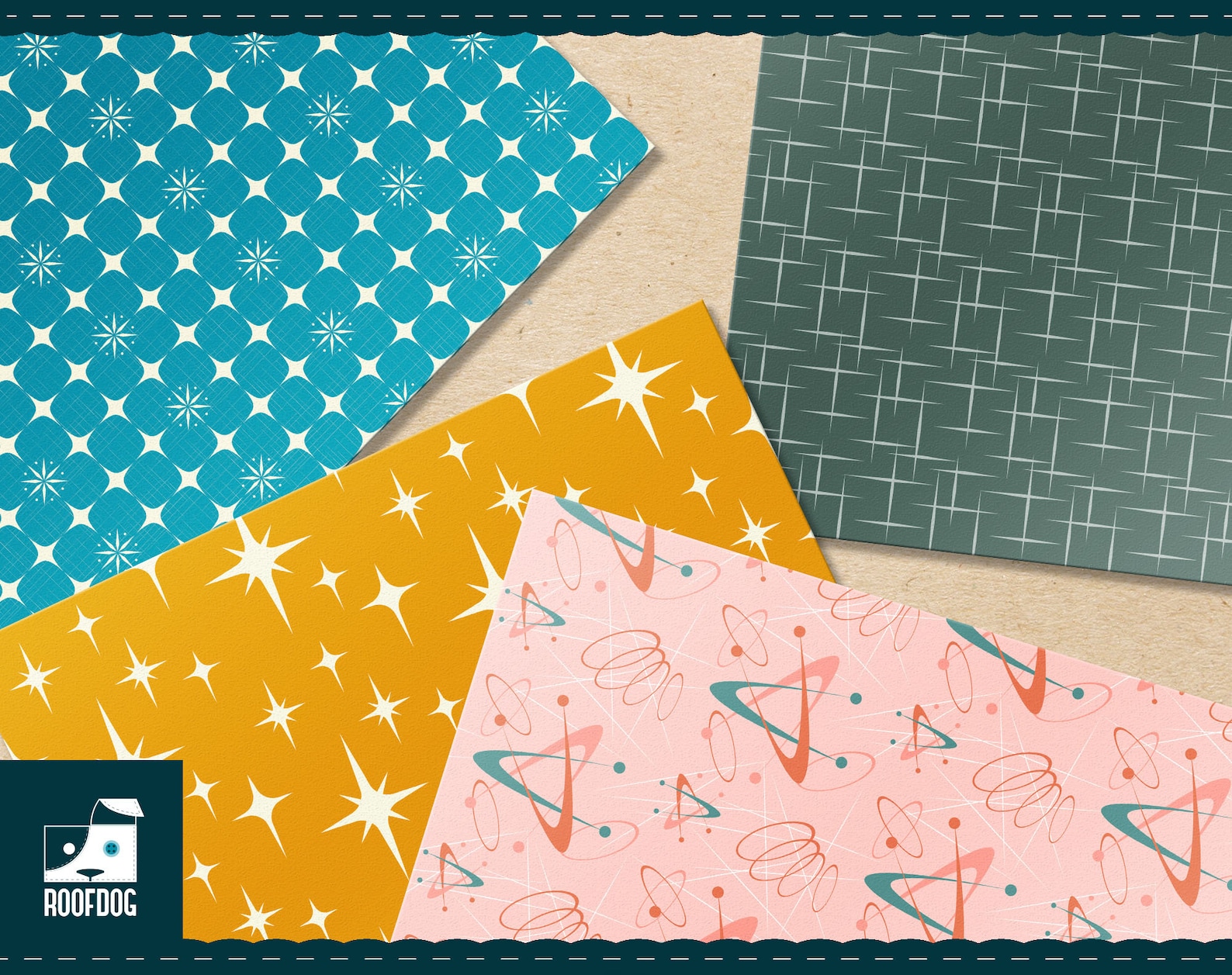 Mid Century Atomic Starbursts Digital Paper | 1950s Atomic Pattern ...