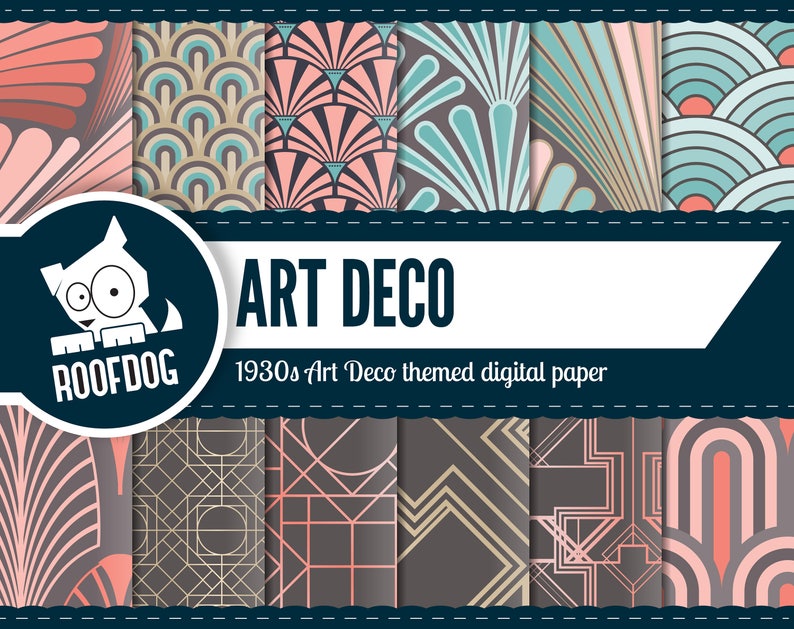Art Deco Digital Paper 1930s Art Deco Patterns 1920s Wallpaper Coral ...