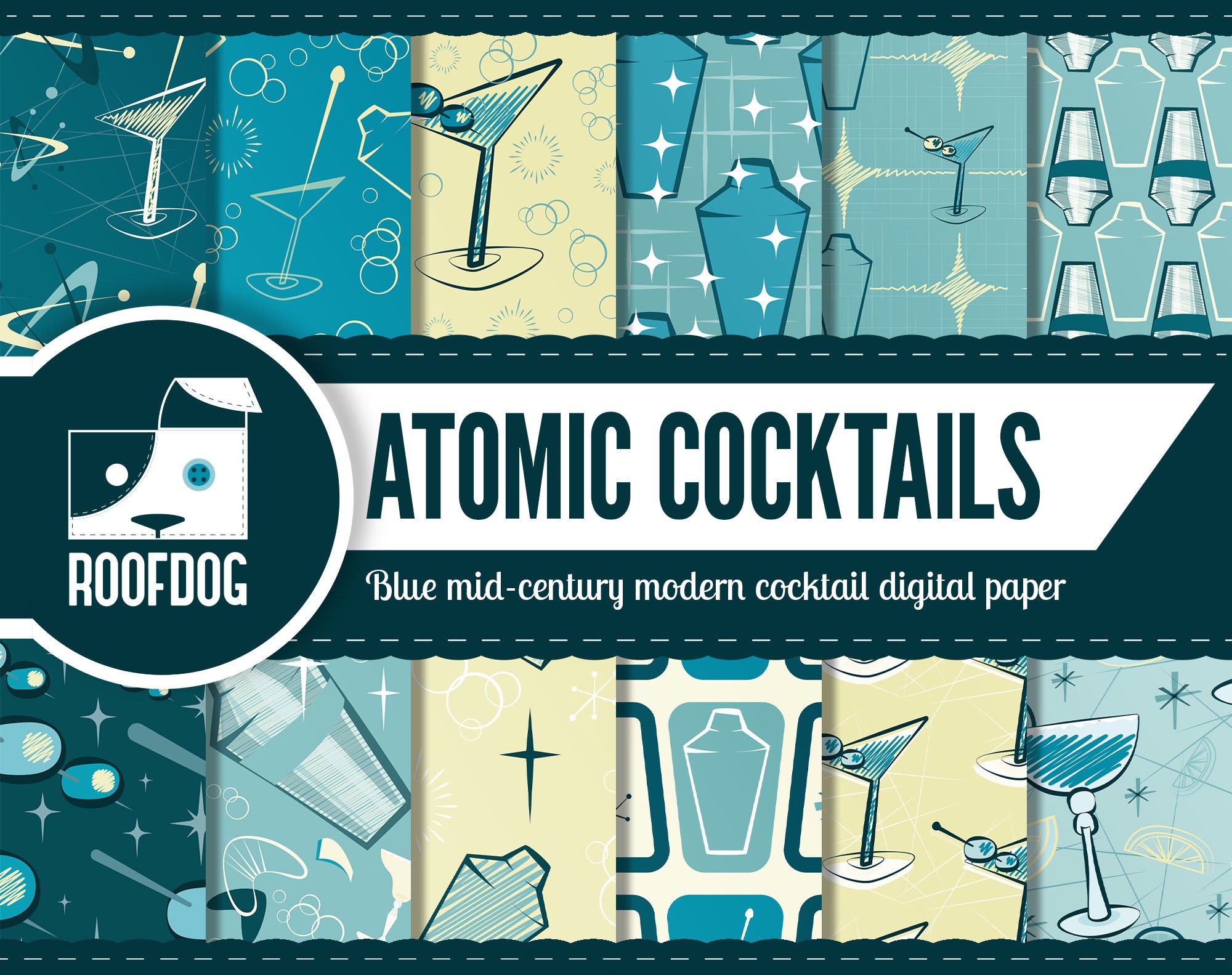 Atomic Cocktail Digital Paper Mid Century Modern Atomic Pattern 1950s ...