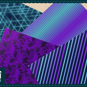 Retrowave Digital Paper | Blue and Purple Neon Digital Paper | 1980s ...