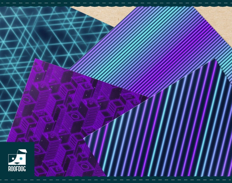 Retrowave Digital Paper | Blue and Purple Neon Digital Paper | 1980s ...