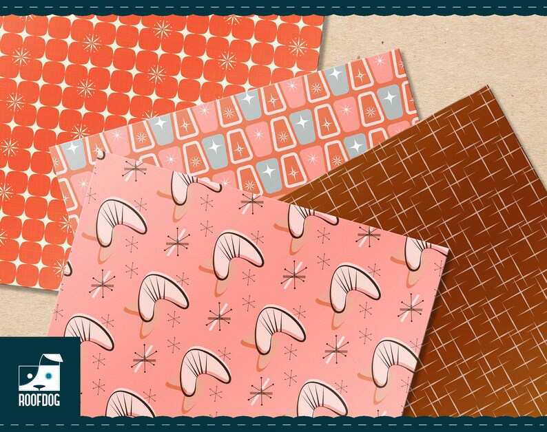 Mid Century Atomic Starbursts Digital Paper | 1950s Atomic Pattern ...