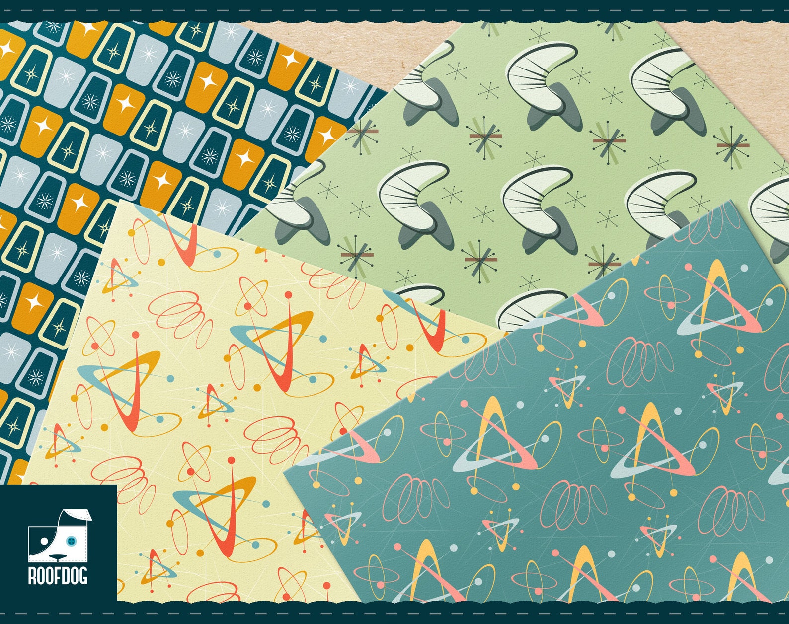 Mid Century Atomic Starbursts Digital Paper | 1950s Atomic Pattern ...