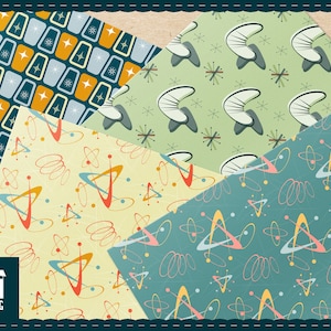 Mid Century Atomic Starbursts Digital Paper | 1950s Atomic Pattern ...