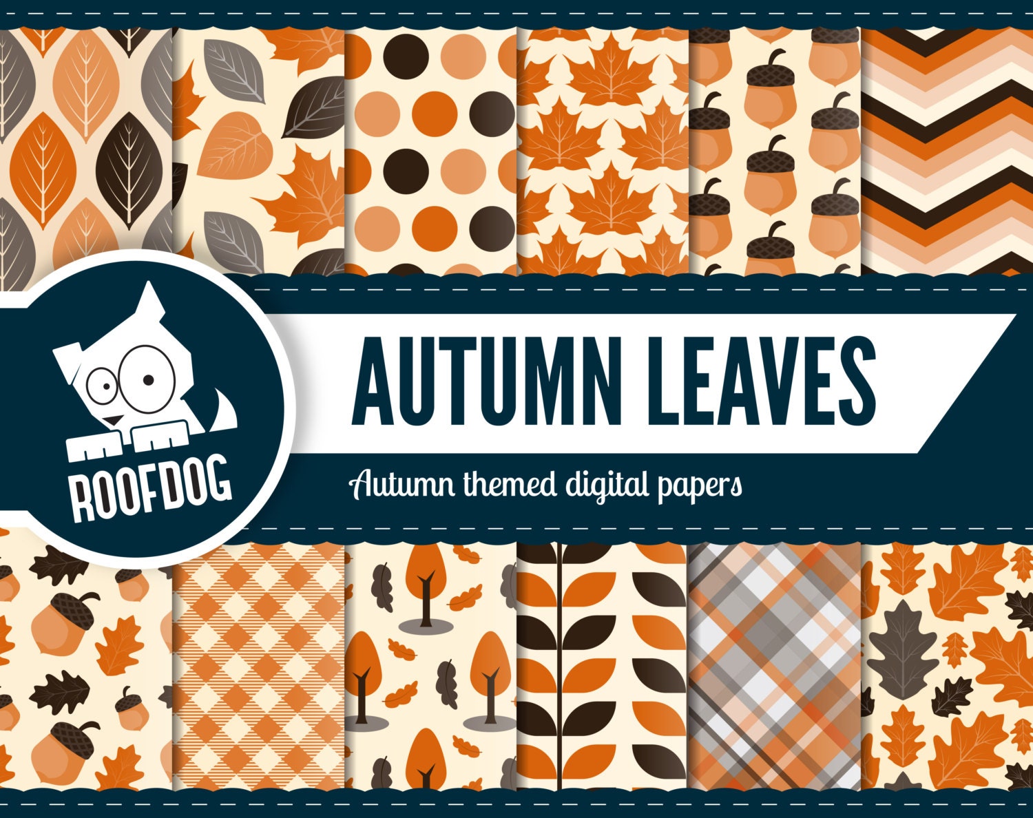 Autumn digital paper fall digital paper pack retro autumn | Etsy