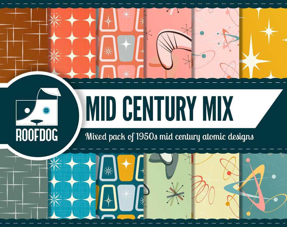 Mid Century Atomic Starbursts Digital Paper 1950s Atomic - Etsy
