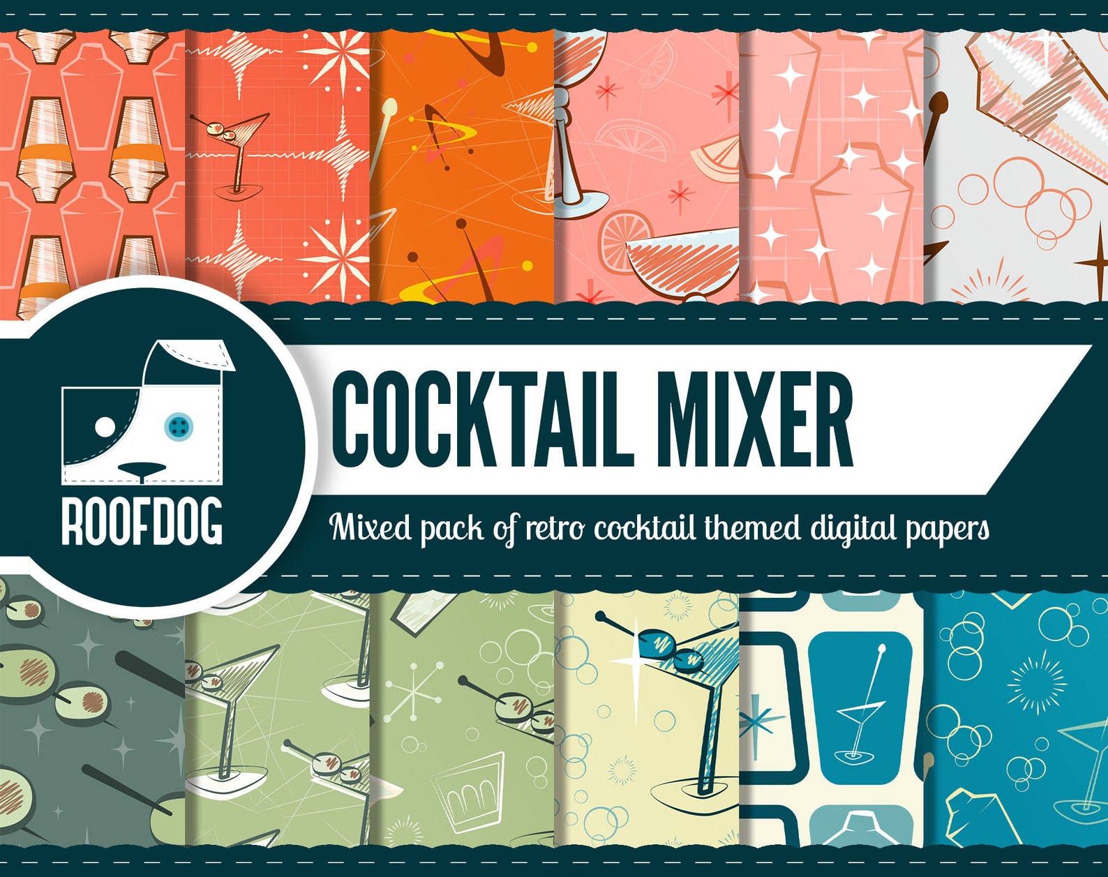Atomic Cocktail Mixer Digital Paper | Mid Century Modern Atomic Pattern ...