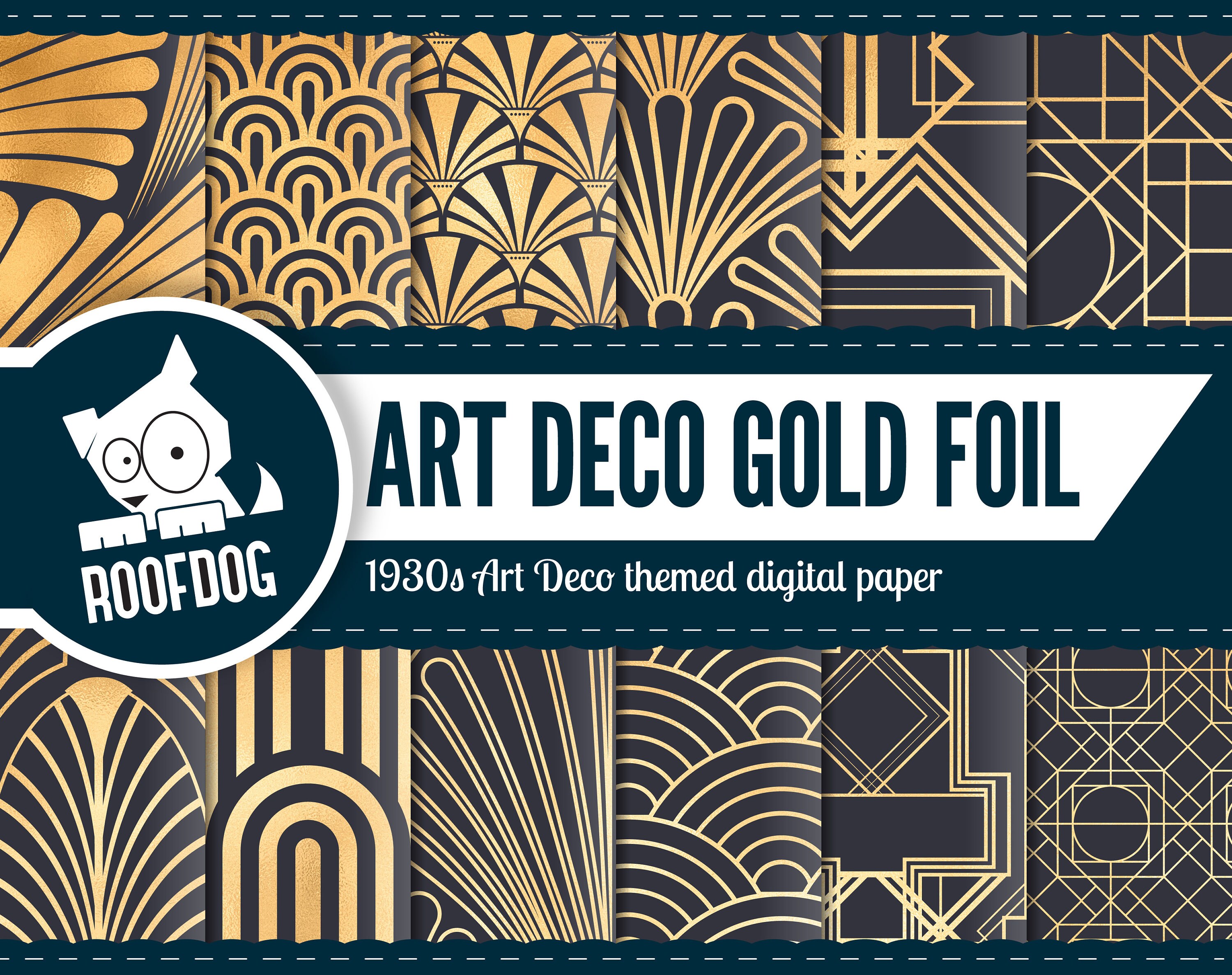 Art Deco gold foil digital paper 1920s pattern 1930s Art | Etsy