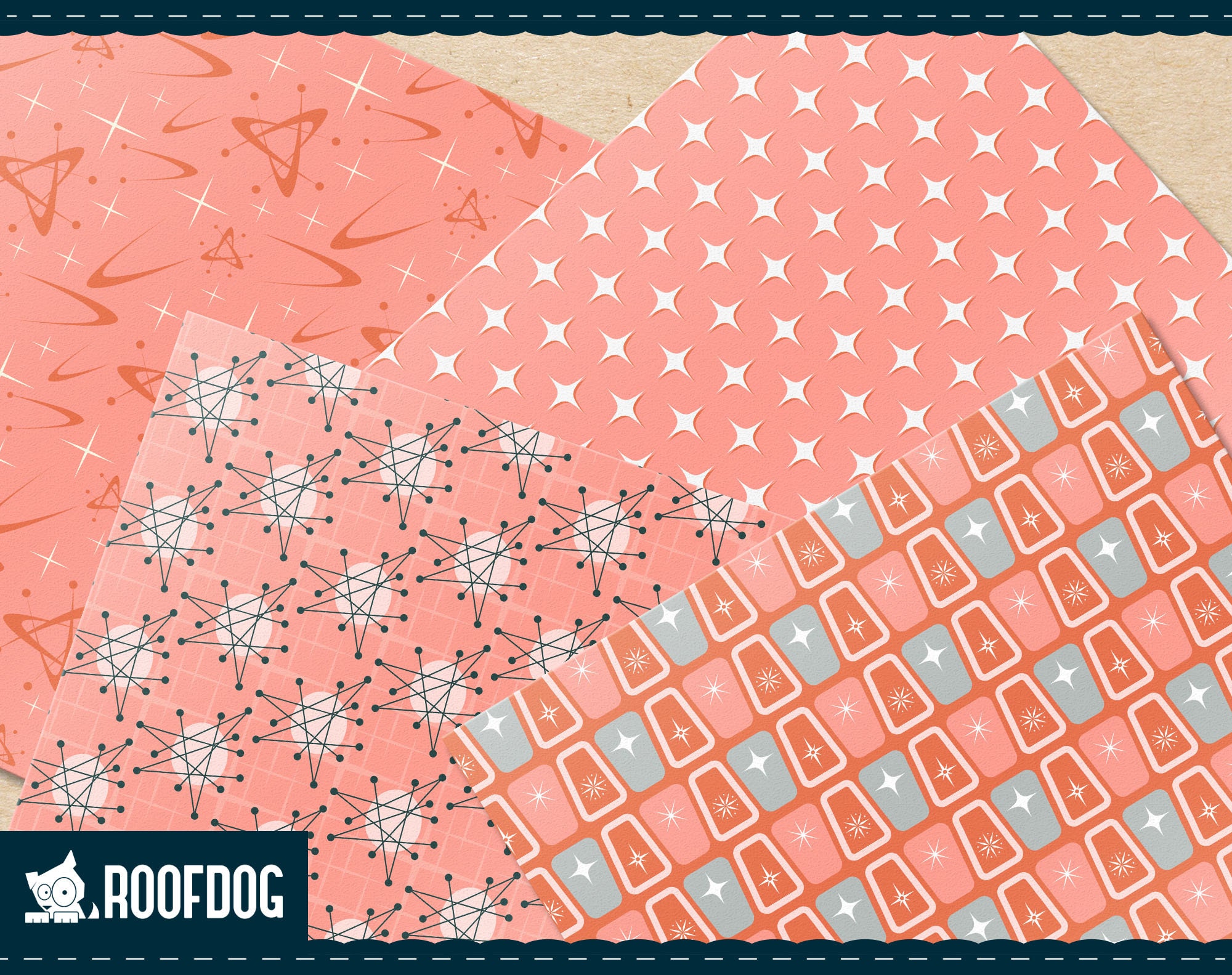 Atomic Starburst Digital Paper Mid-century Modern Starburst | Etsy
