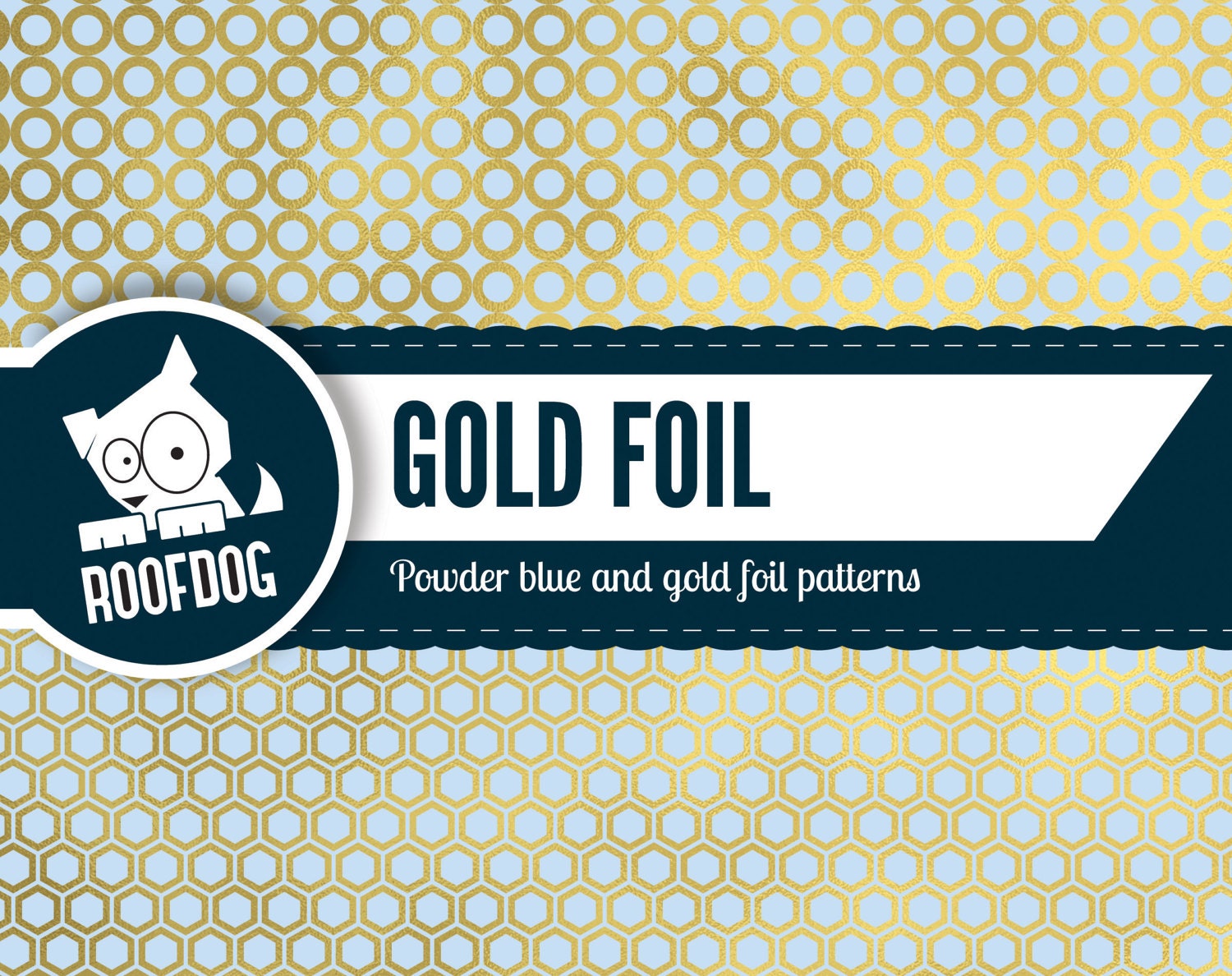 Gold Foil Digital Paper Gold Foil Powder Blue Digital - Etsy