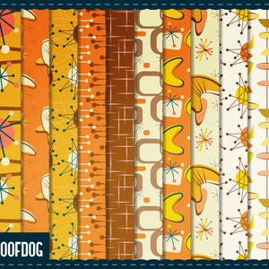 Atomic Wallpaper Digital Paper | Mid Century Modern | Autumn Gold Retro ...