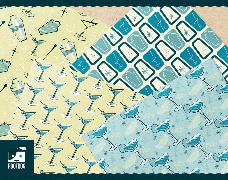 Atomic Cocktail Digital Paper | Mid Century Modern Atomic Pattern ...