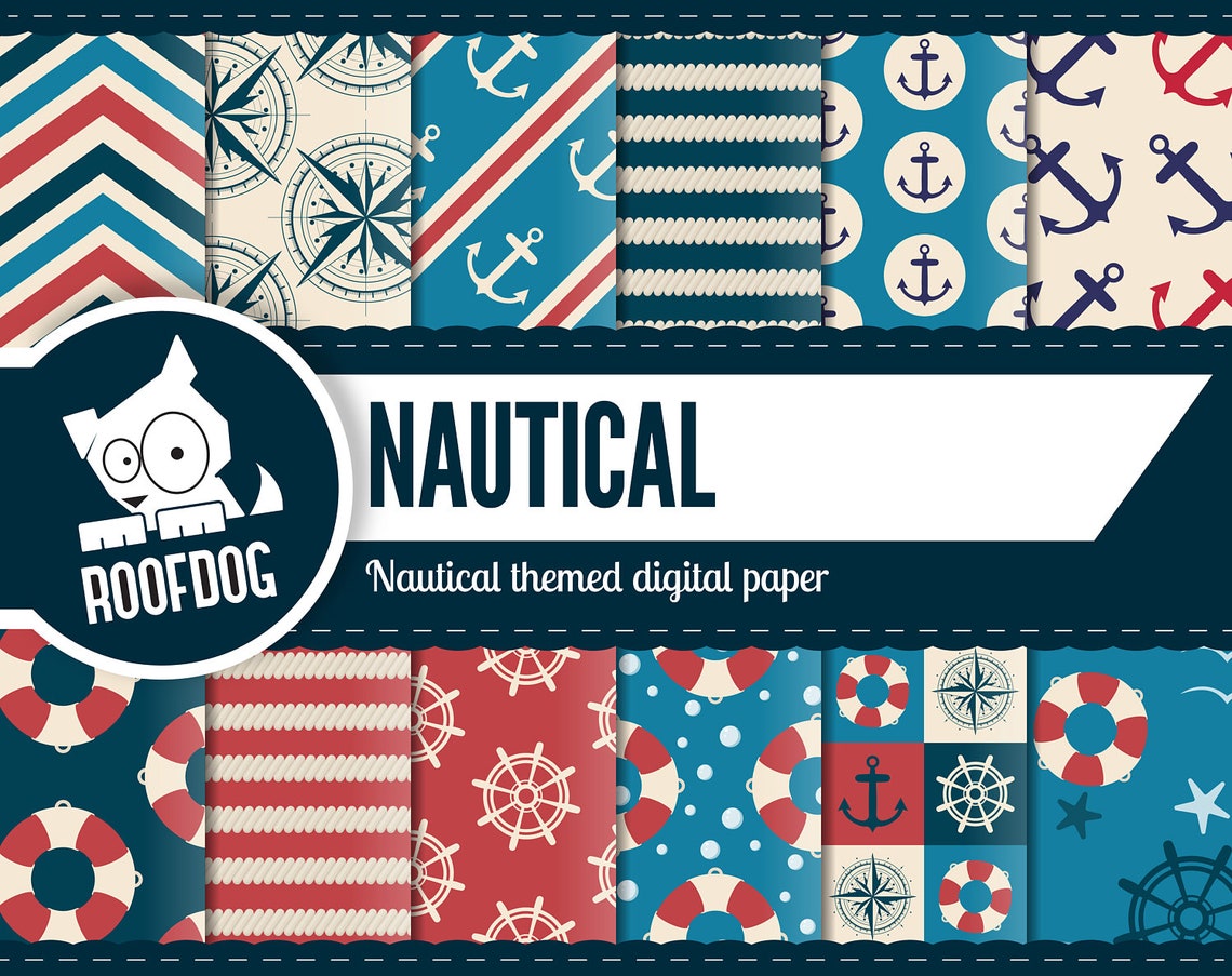 Nautical Digital Paper Pack | Ocean, Anchor, Compass (digital Download ...