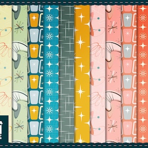 Mid Century Atomic Starbursts Digital Paper | 1950s Atomic Pattern ...