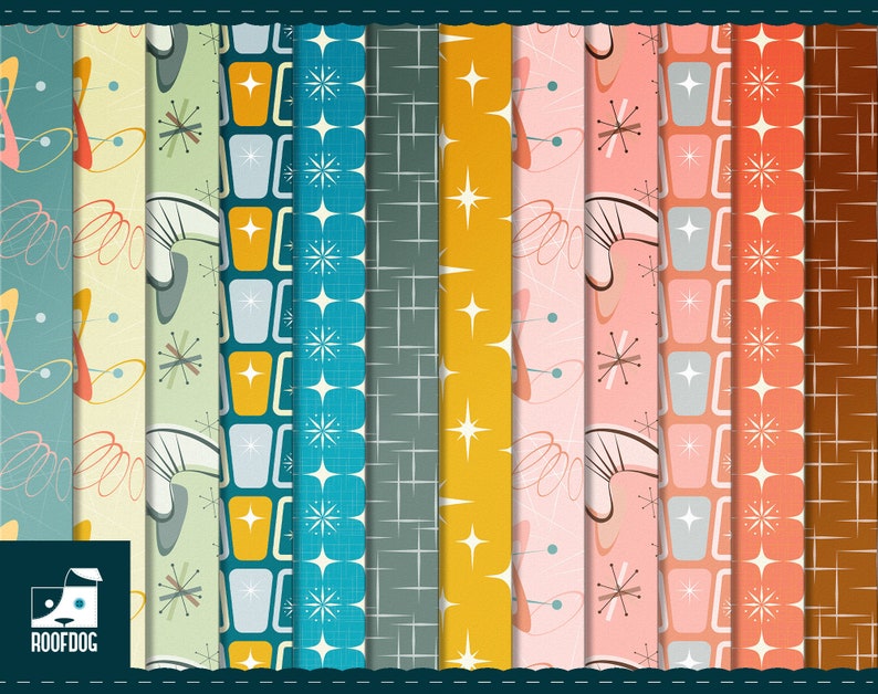 Mid Century Atomic Starbursts Digital Paper | 1950s Atomic Pattern ...
