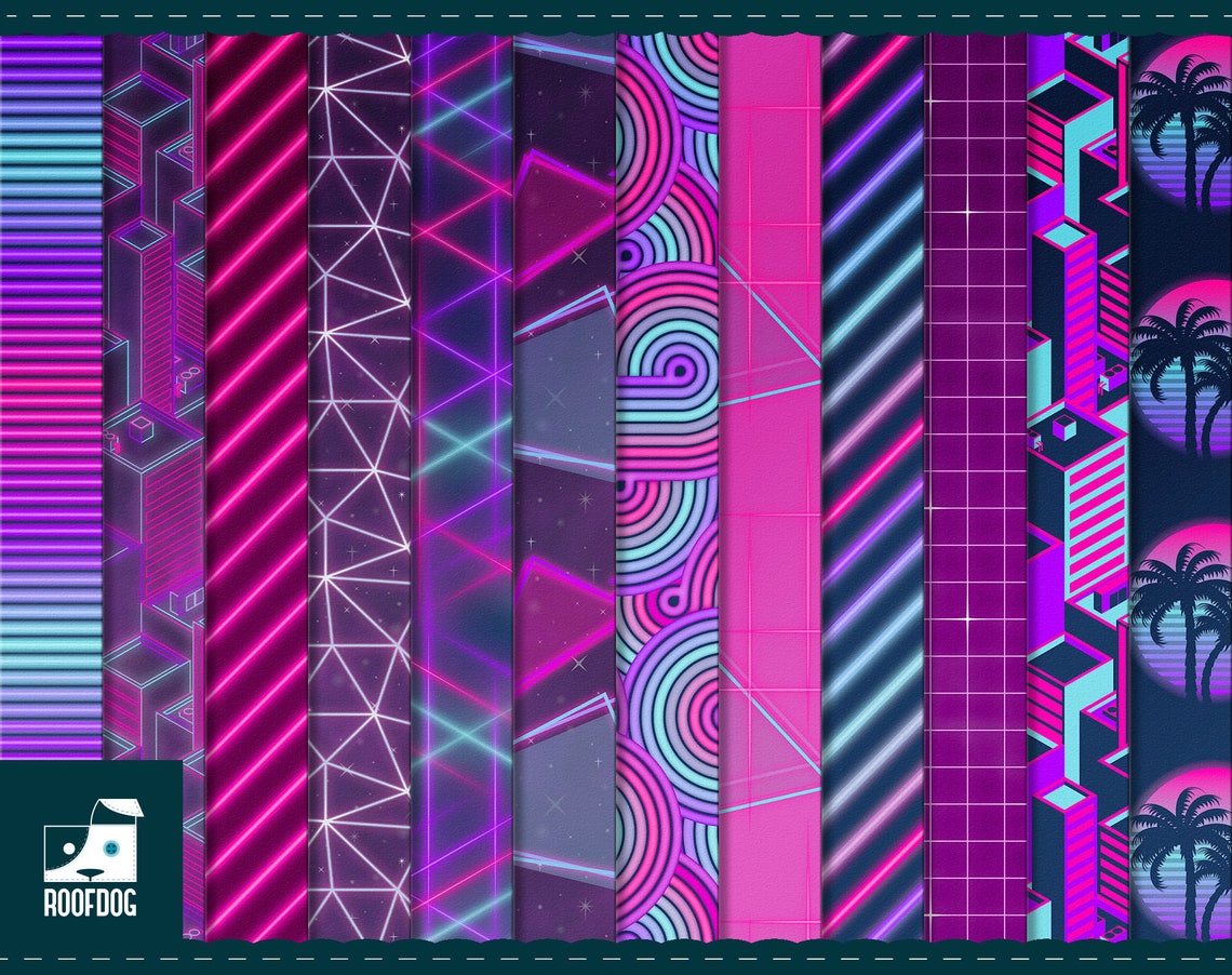 Eighties Digital Paper Blue and Purple Neon Digital Paper - Etsy