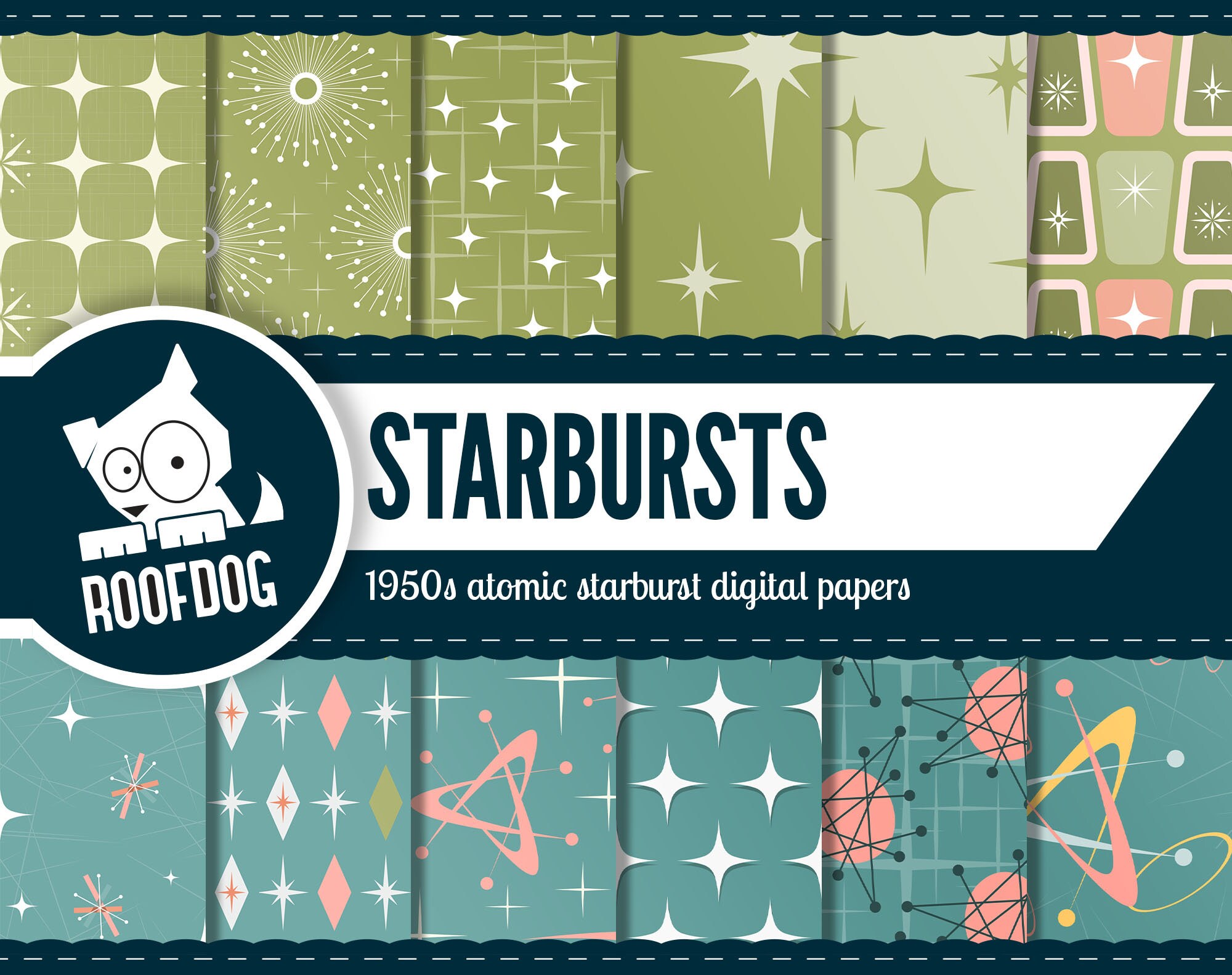 Mid-century Modern Starburst Digital Paper | Mid-century Modern Atomic ...
