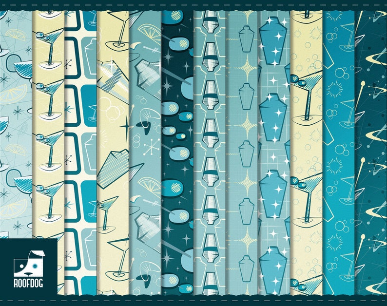 Atomic Cocktail Digital Paper | Mid Century Modern Atomic Pattern ...