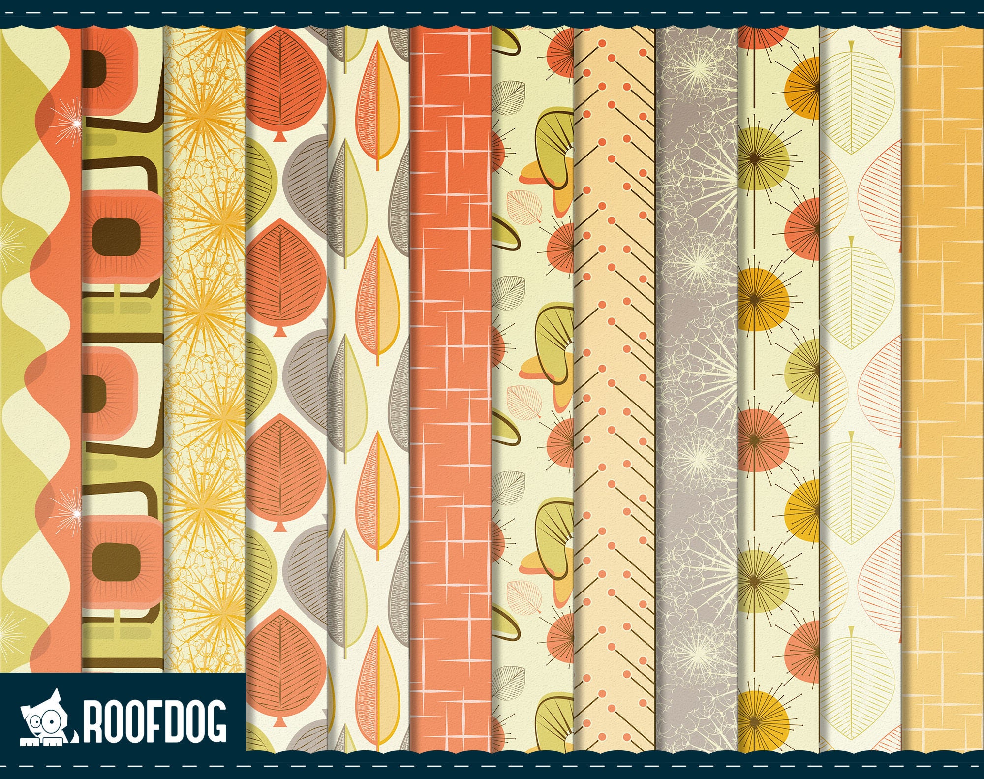 Mid Century Modern Digital Paper 1950s Fall 1950s Autumn Vintage Autumn ...