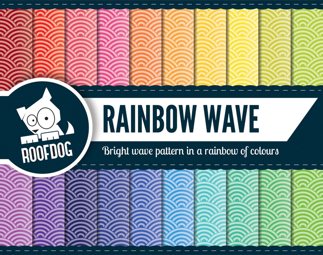 Rainbow Wave Digital Paper | Japanese Wave Pattern— Rainbow | Digital ...