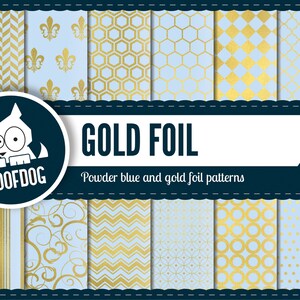 Gold Foil Digital Paper | Gold Foil Powder Blue | Digital Paper Pack ...