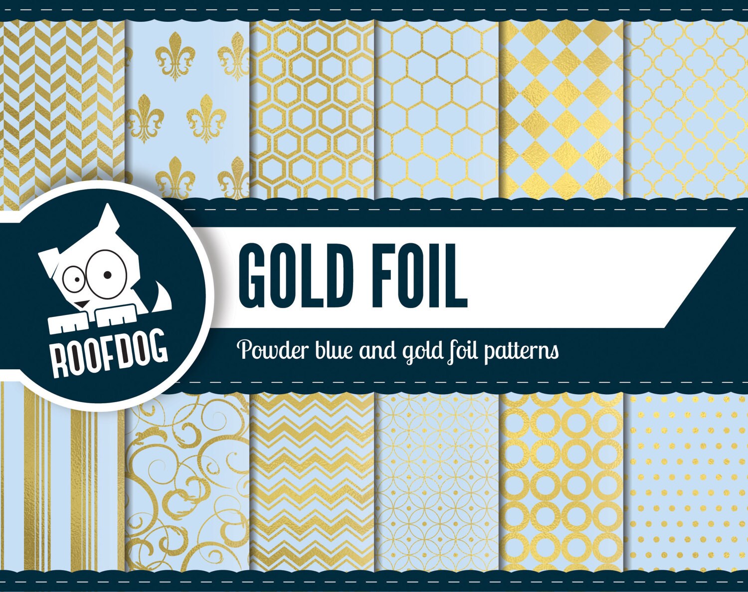 Gold Foil Digital Paper Gold Foil Powder Blue Digital - Etsy