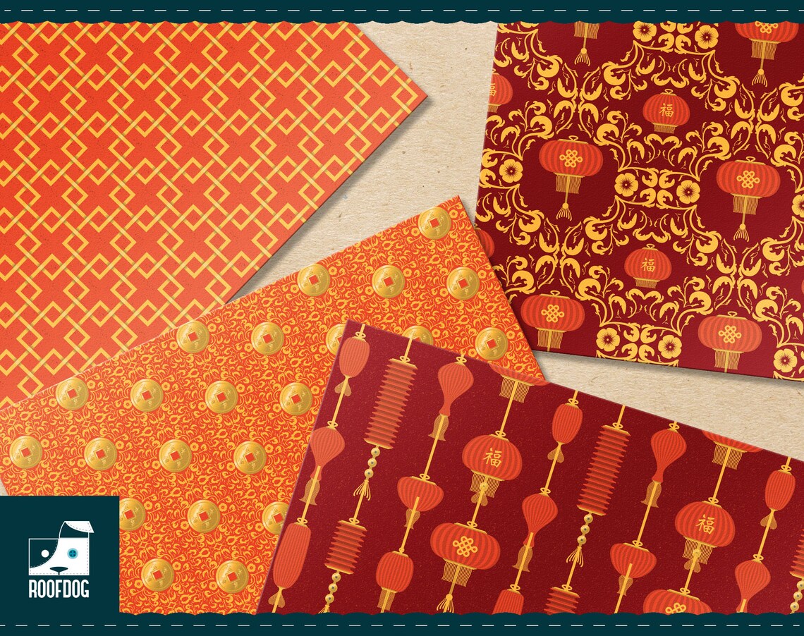 Lunar New Year Digital Paper Chinese New Year China Red | Etsy
